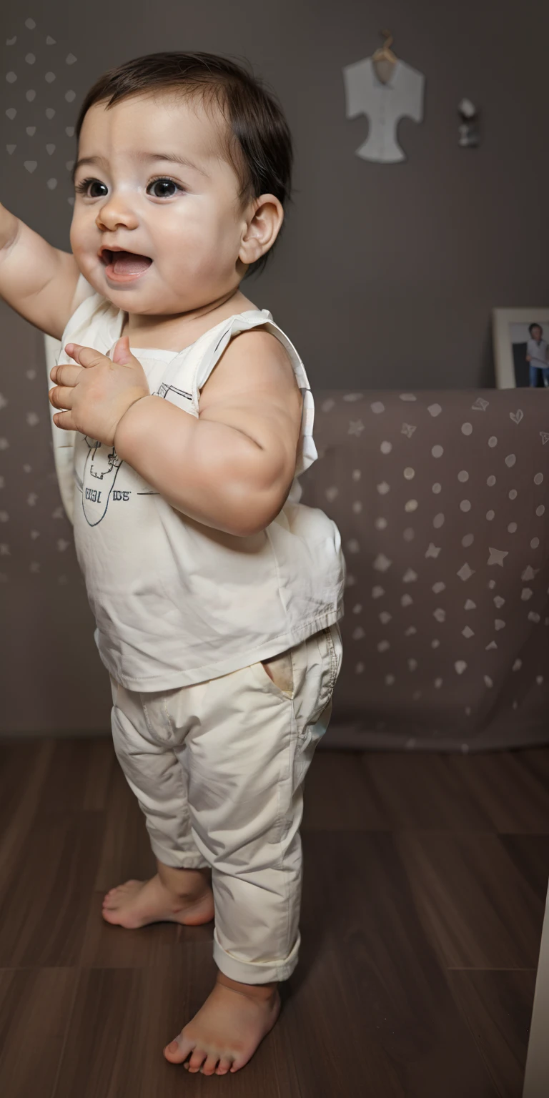 There's a baby in a diaper on the floor, paint spill, Me ajuda - SeaArt AI