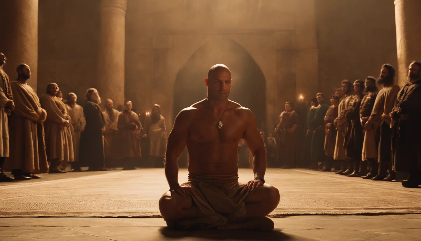 A man sitting on the floor in front of a crowd of people - SeaArt AI