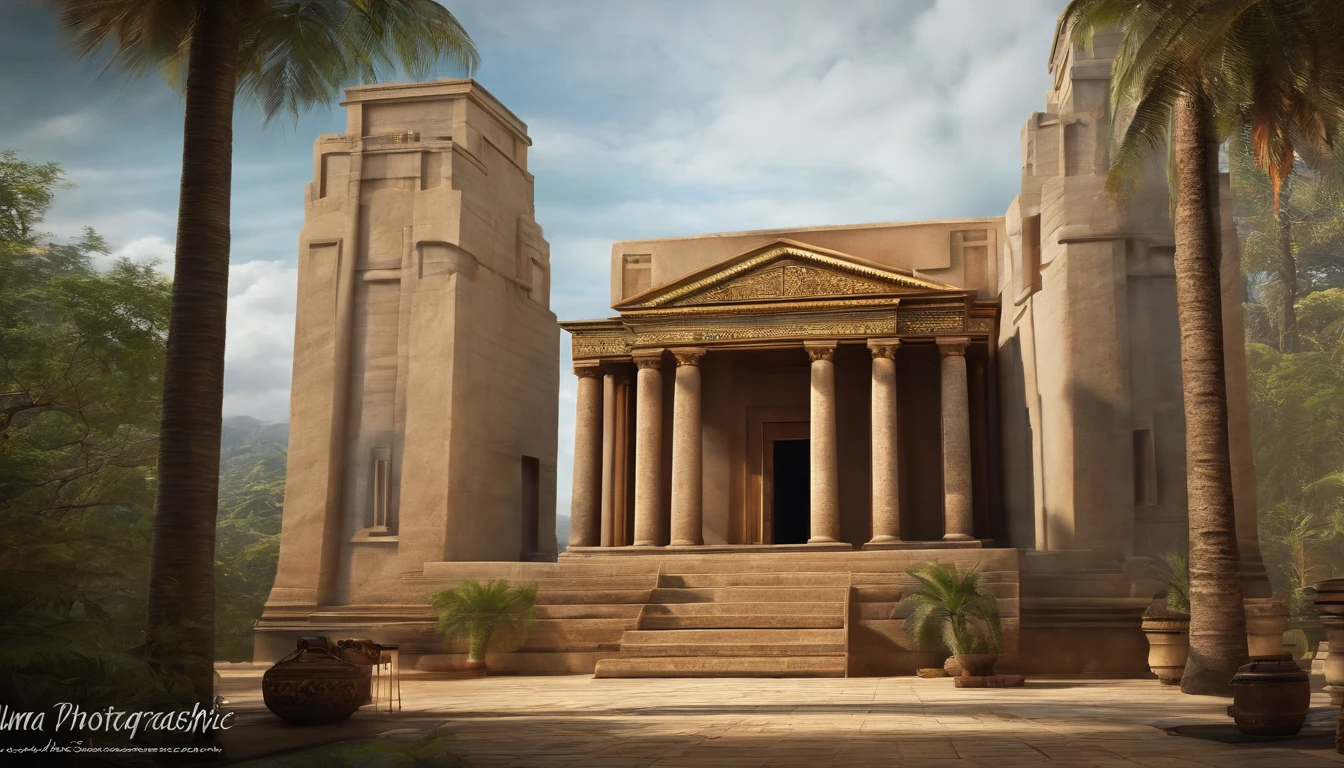 Arafed view of a building with columns and a large doorway - SeaArt AI