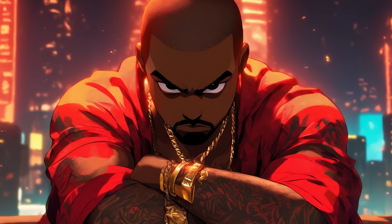 A close up of a man with a chain on his arm - SeaArt AI