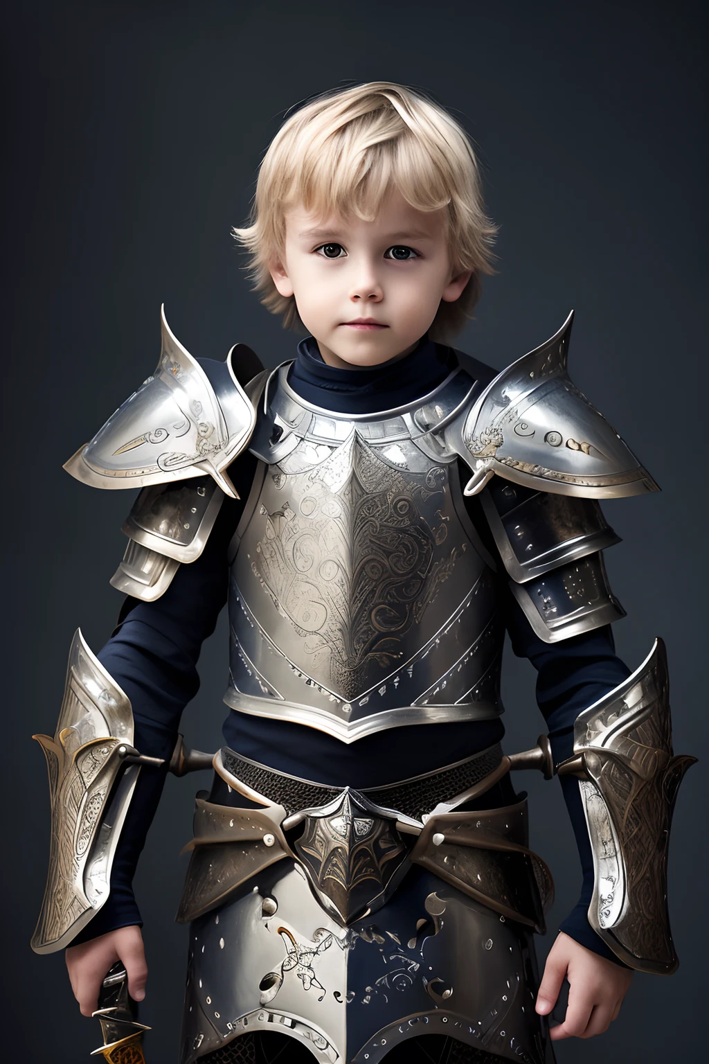 A close up of a child in a knight costume with a sword - SeaArt AI