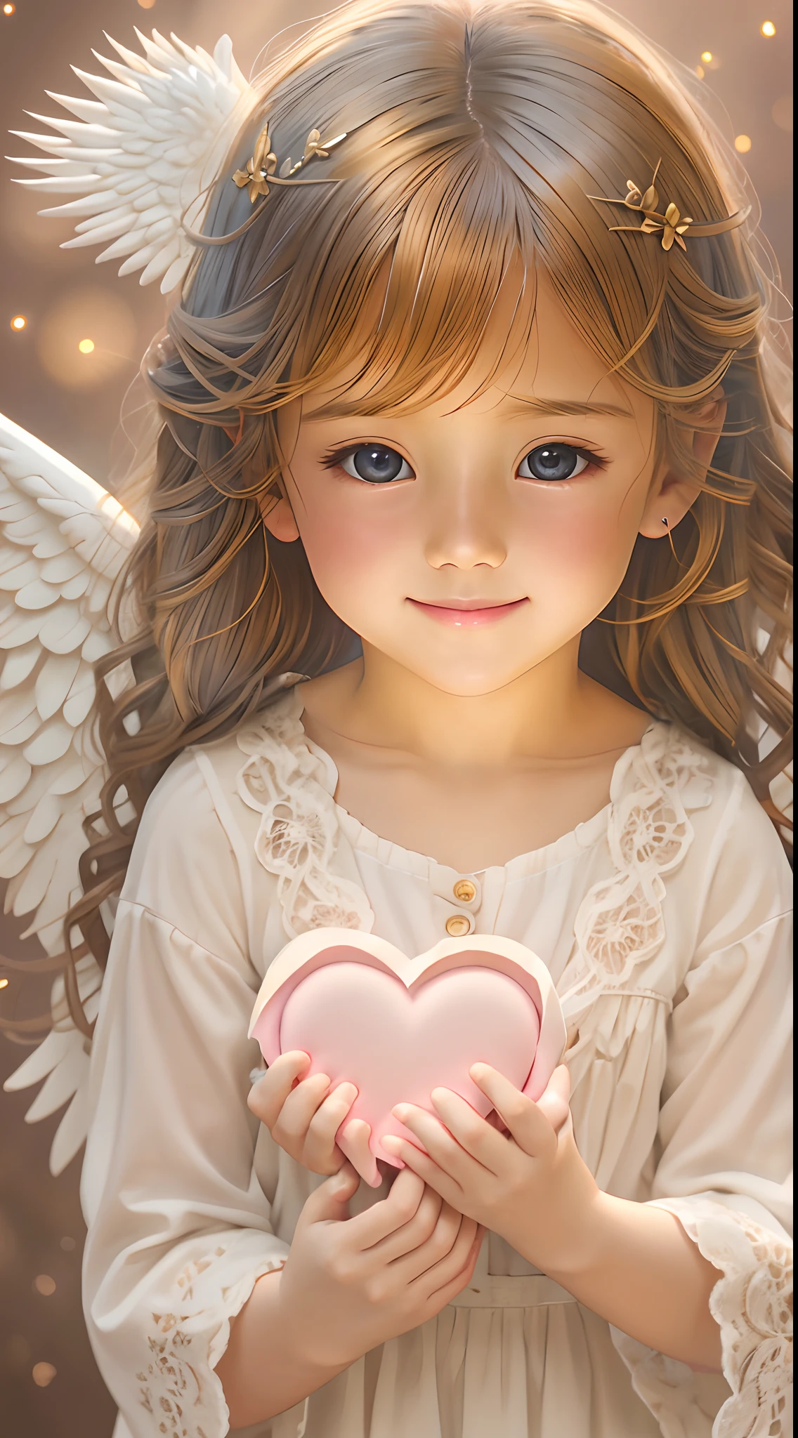 A close up of a child holding a heart shaped object - SeaArt AI