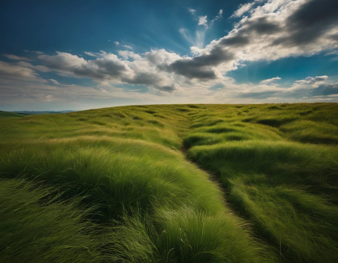 A close up of a grassy field with a path in the middle - SeaArt AI