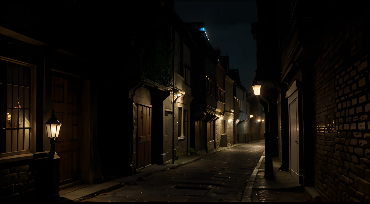 Arafed alleyway with a lamp post and a brick building - SeaArt AI