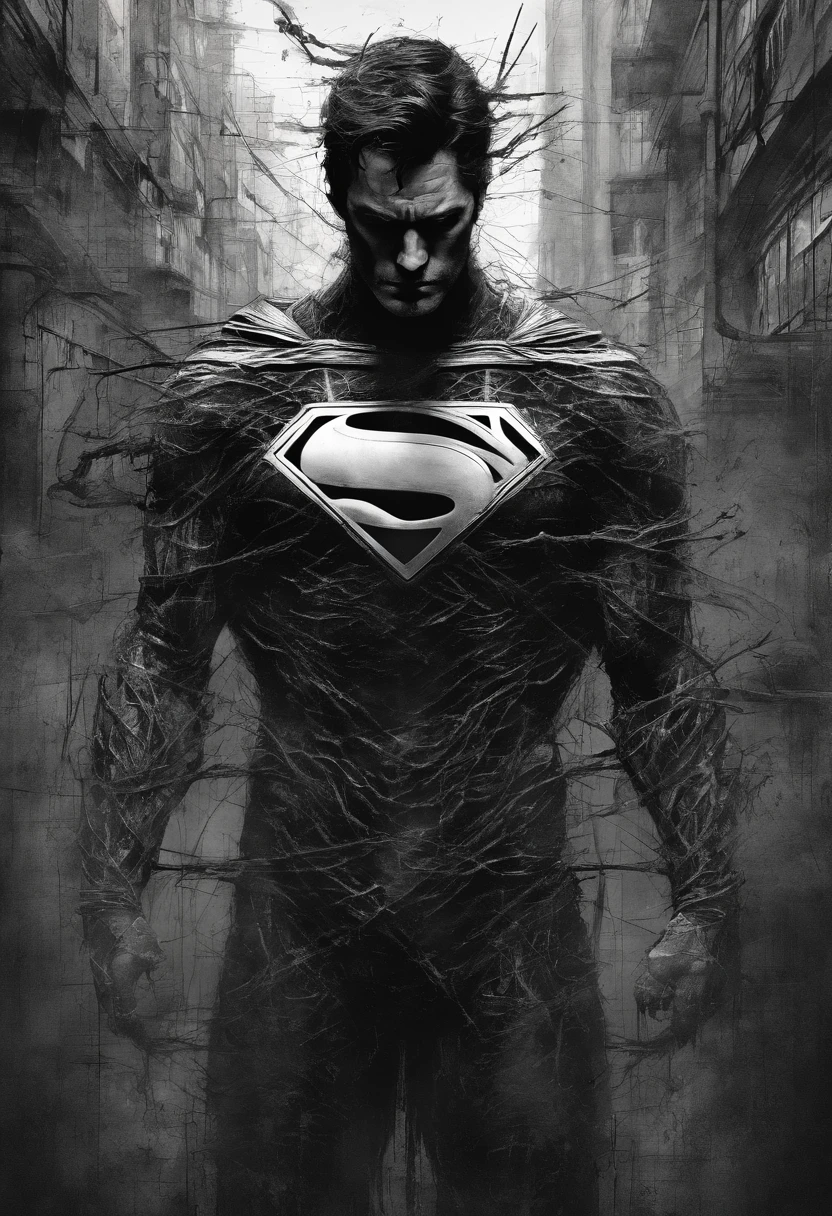 A black and white photo of a man in a superman costume - SeaArt AI