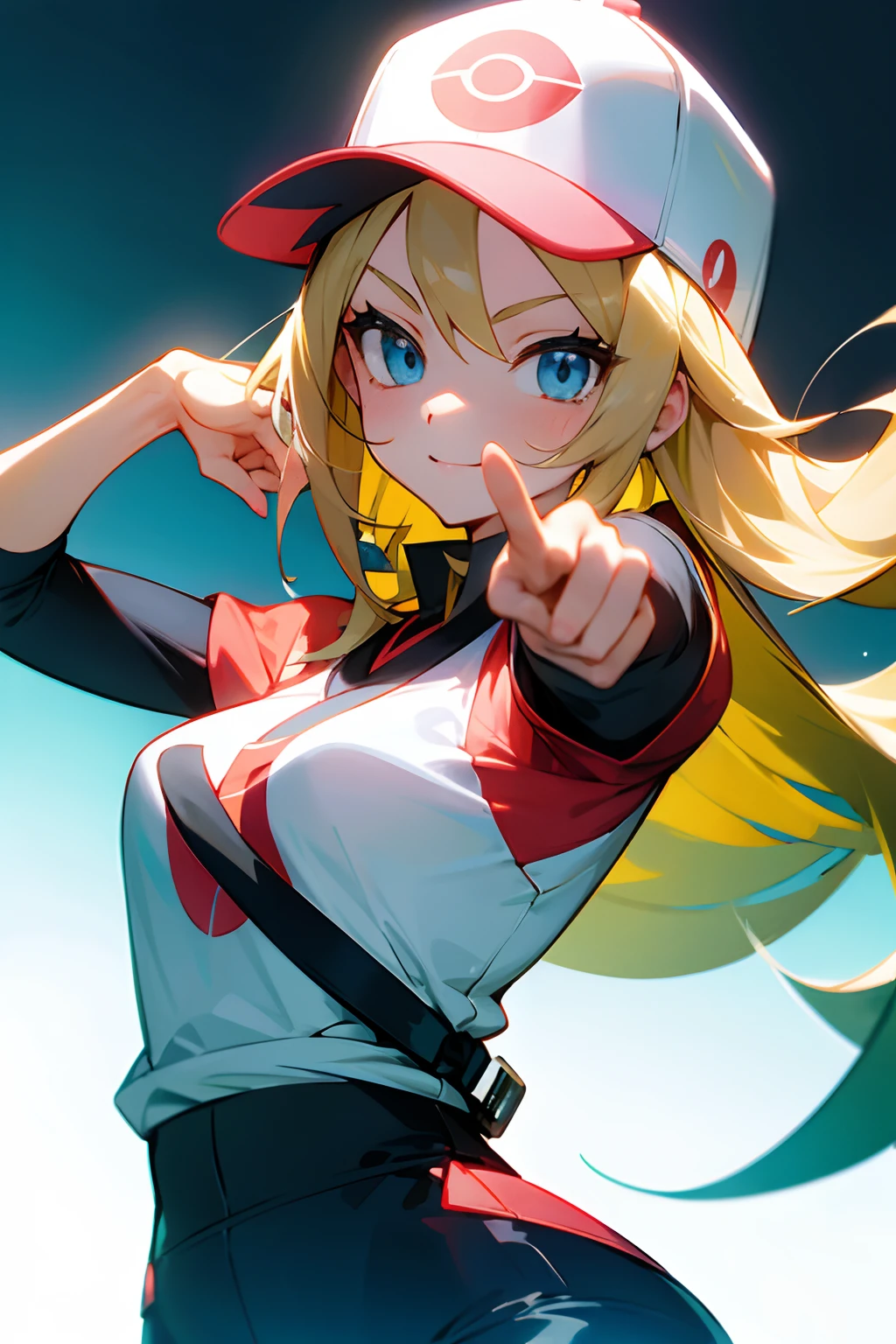 Pokemon girl with a baseball cap pointing at the camera - SeaArt AI