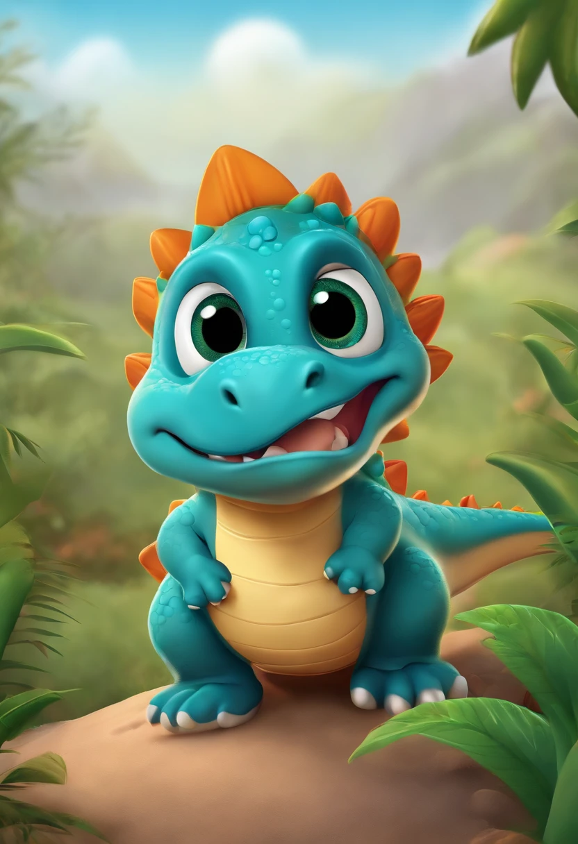 A cartoon dinosaur sitting on a rock in the jungle - SeaArt AI