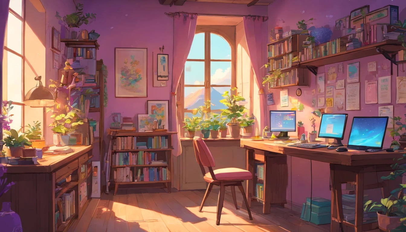 There is a room with a desk - SeaArt AI