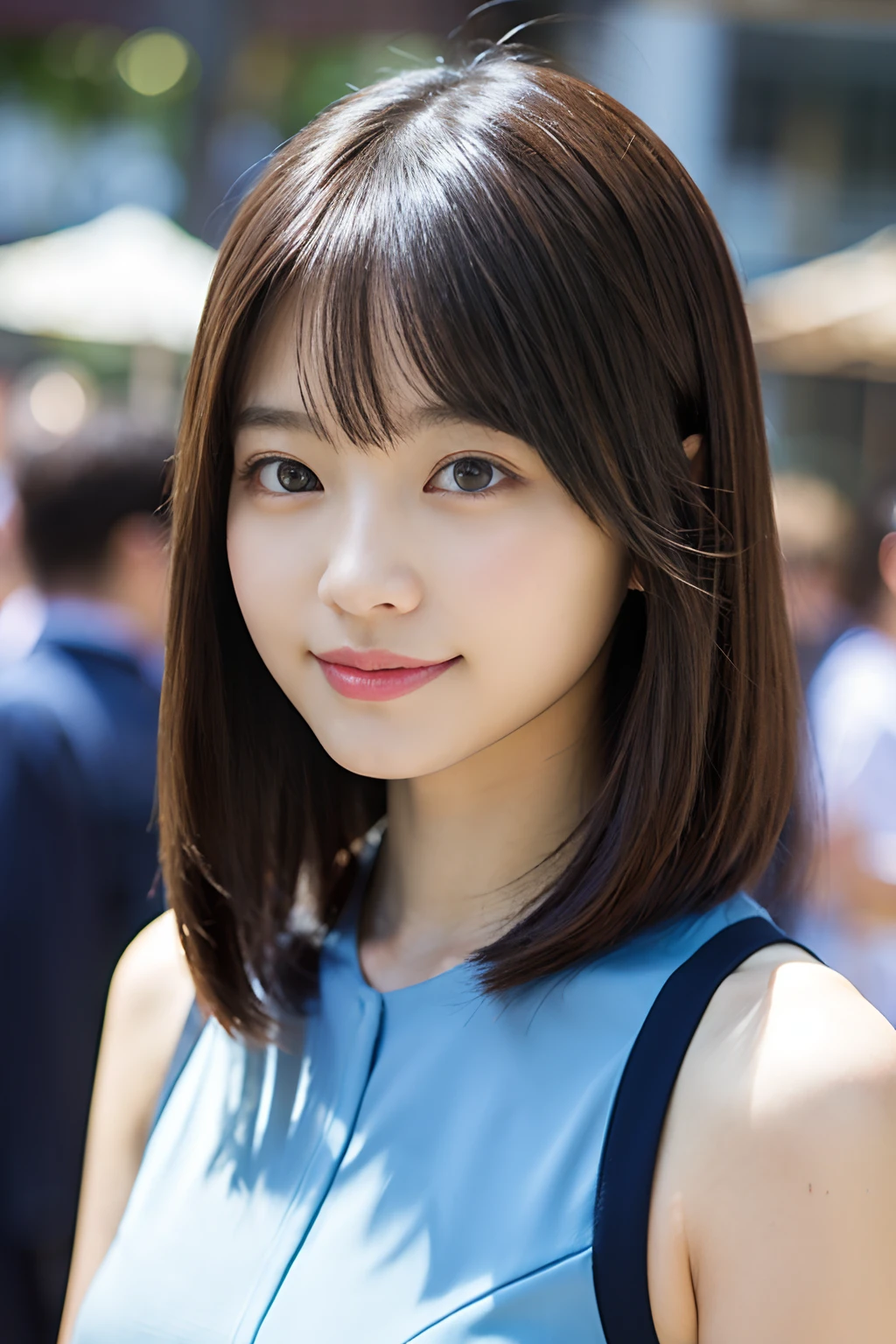 Arafed asian woman with a blue dress and a black tie - SeaArt AI