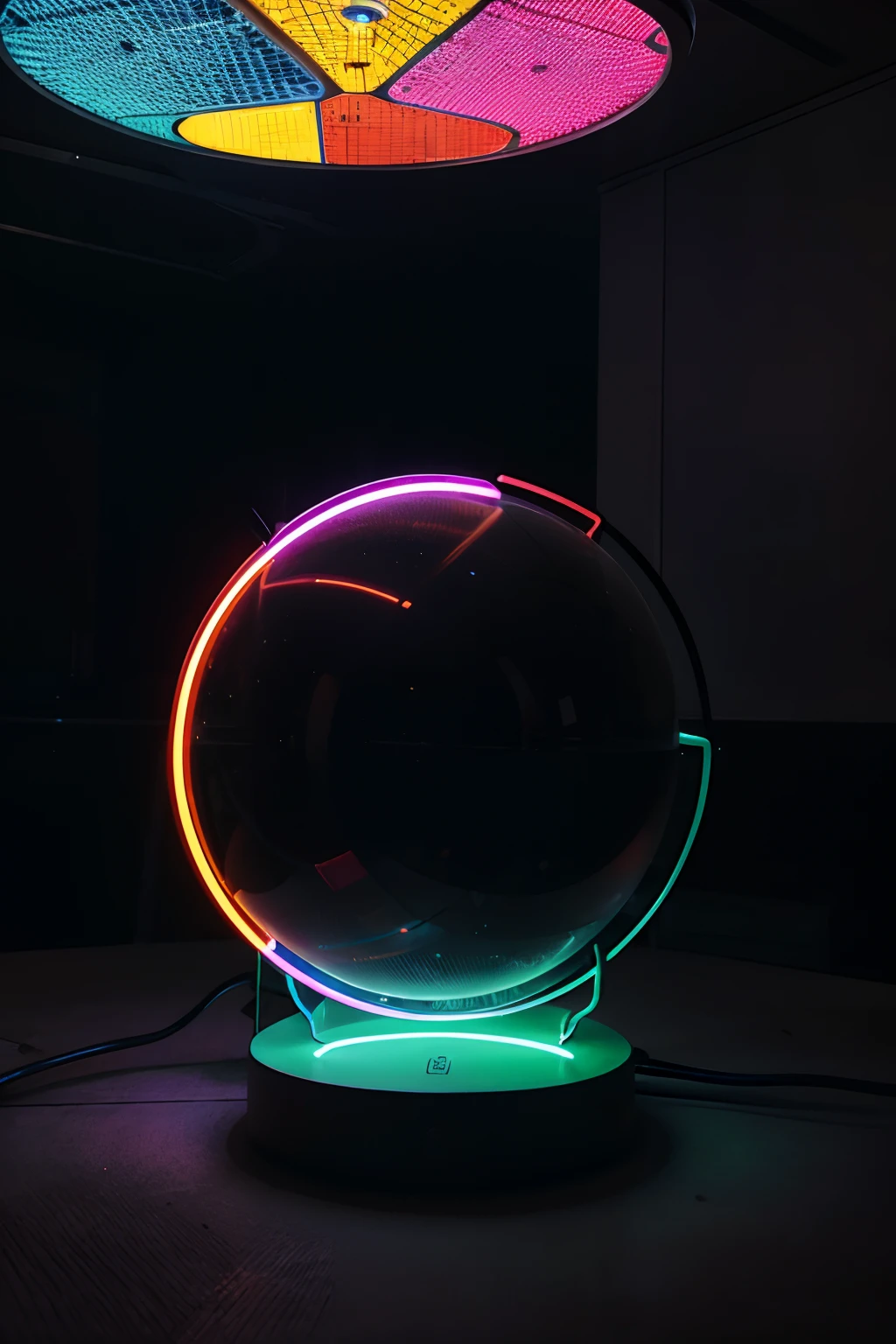 Brightly lit orb shaped object with a circular light in the middle ...