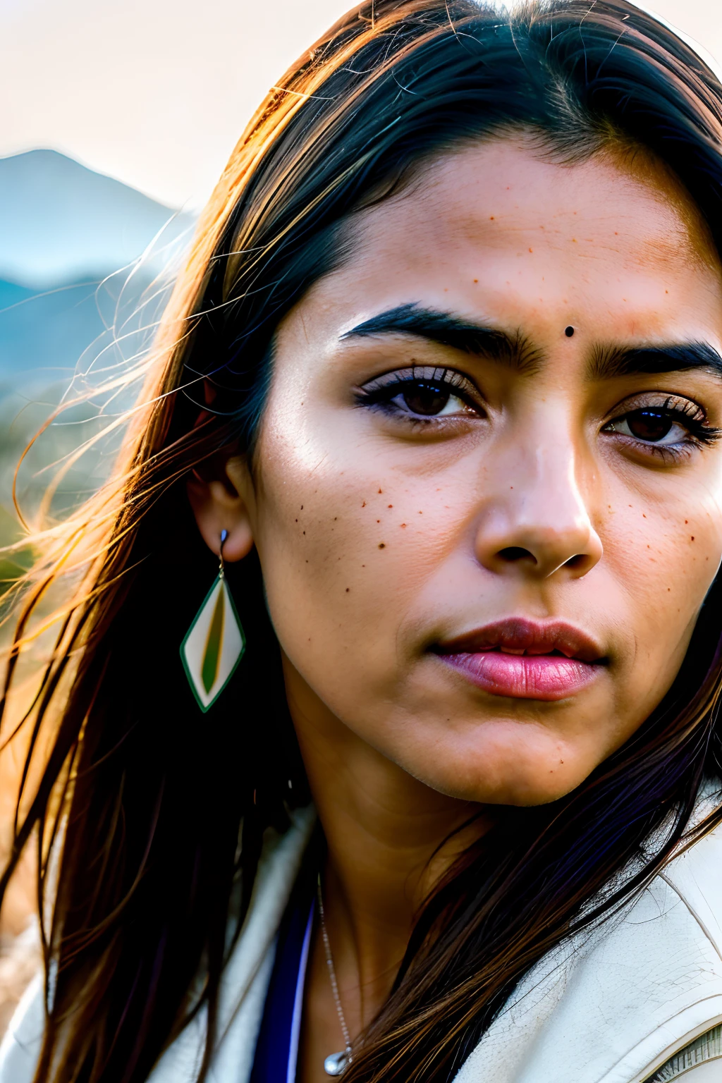 Arafed woman with long hair and earrings looking at the camera - SeaArt AI