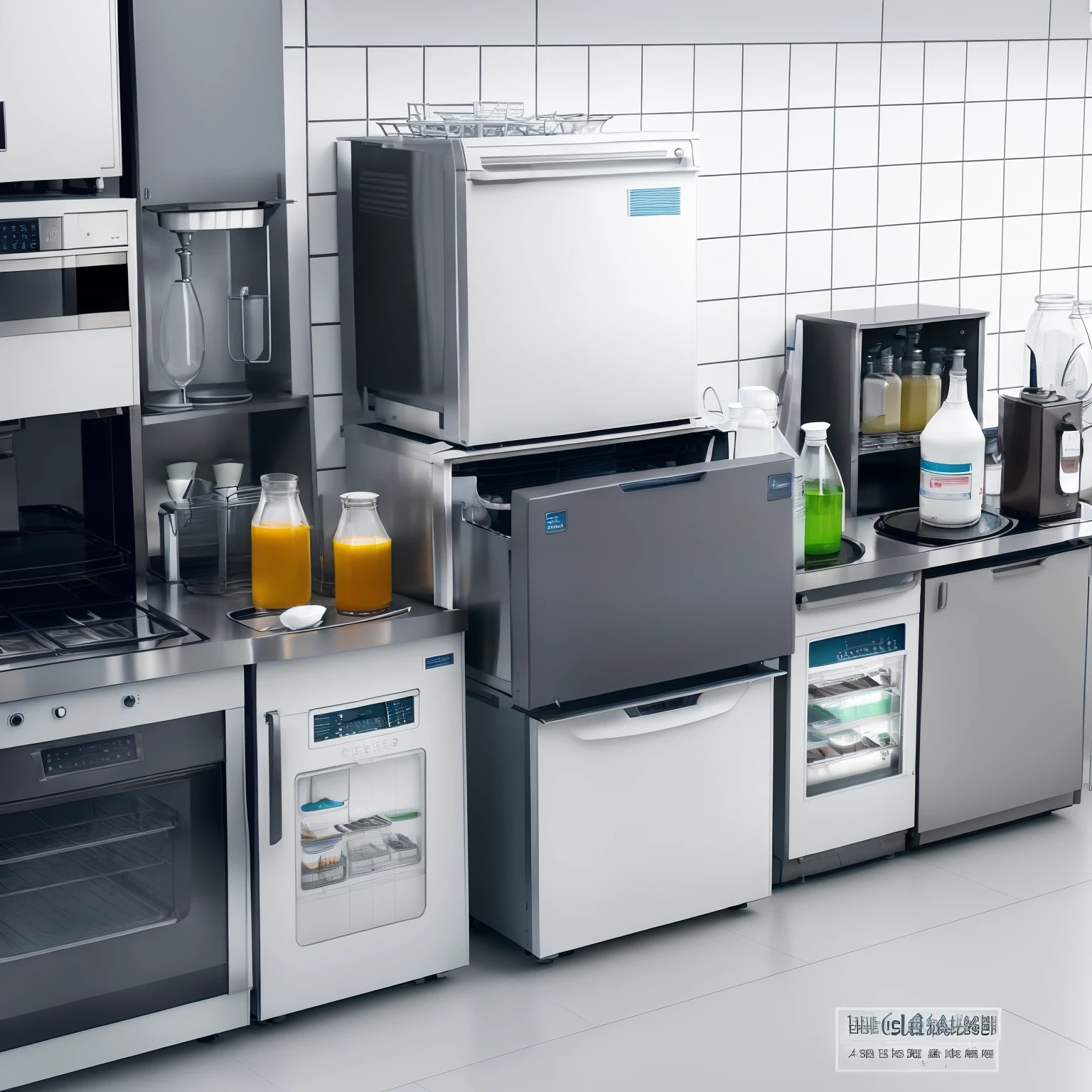 A close up of a kitchen with a lot of appliances and drinks - SeaArt AI