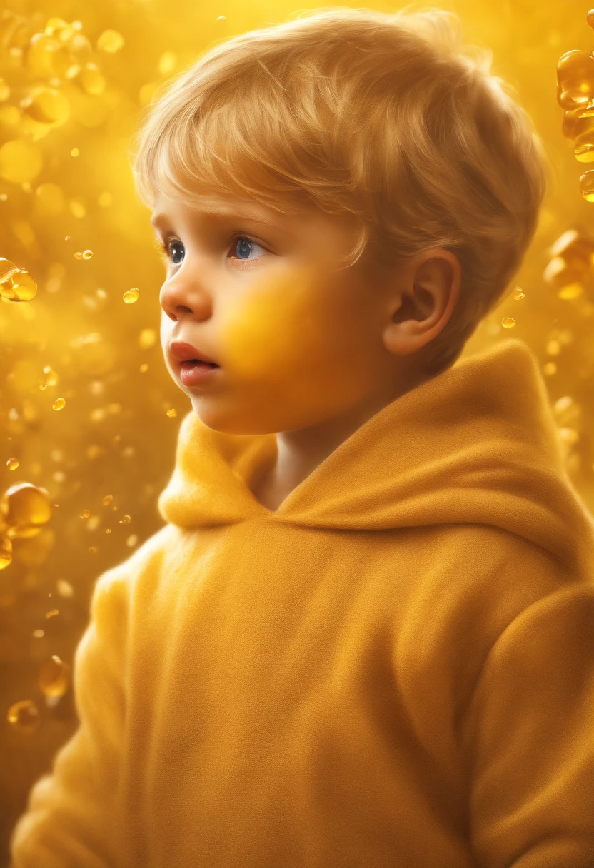 A close up of a child with a yellow sweater on - SeaArt AI