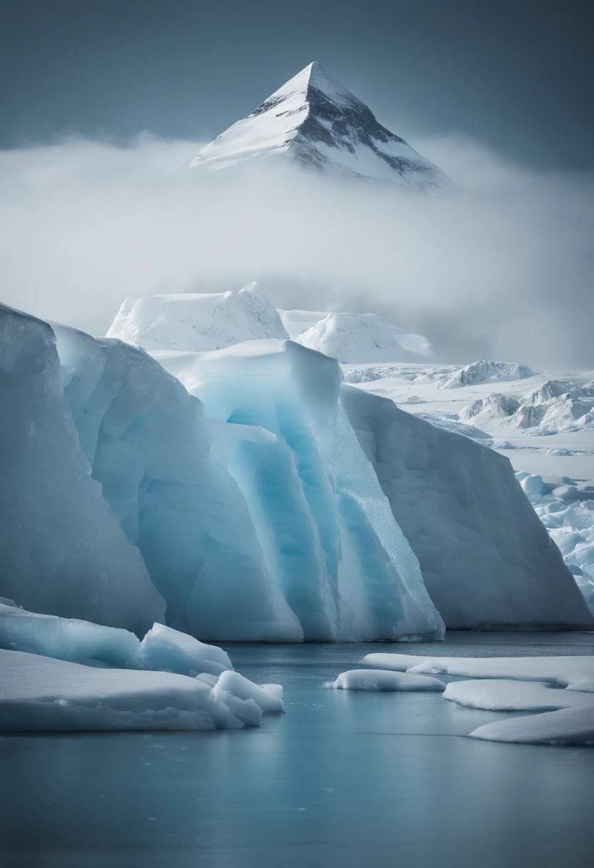 Arafed mountain in the distance with icebergs in the foreground - SeaArt AI
