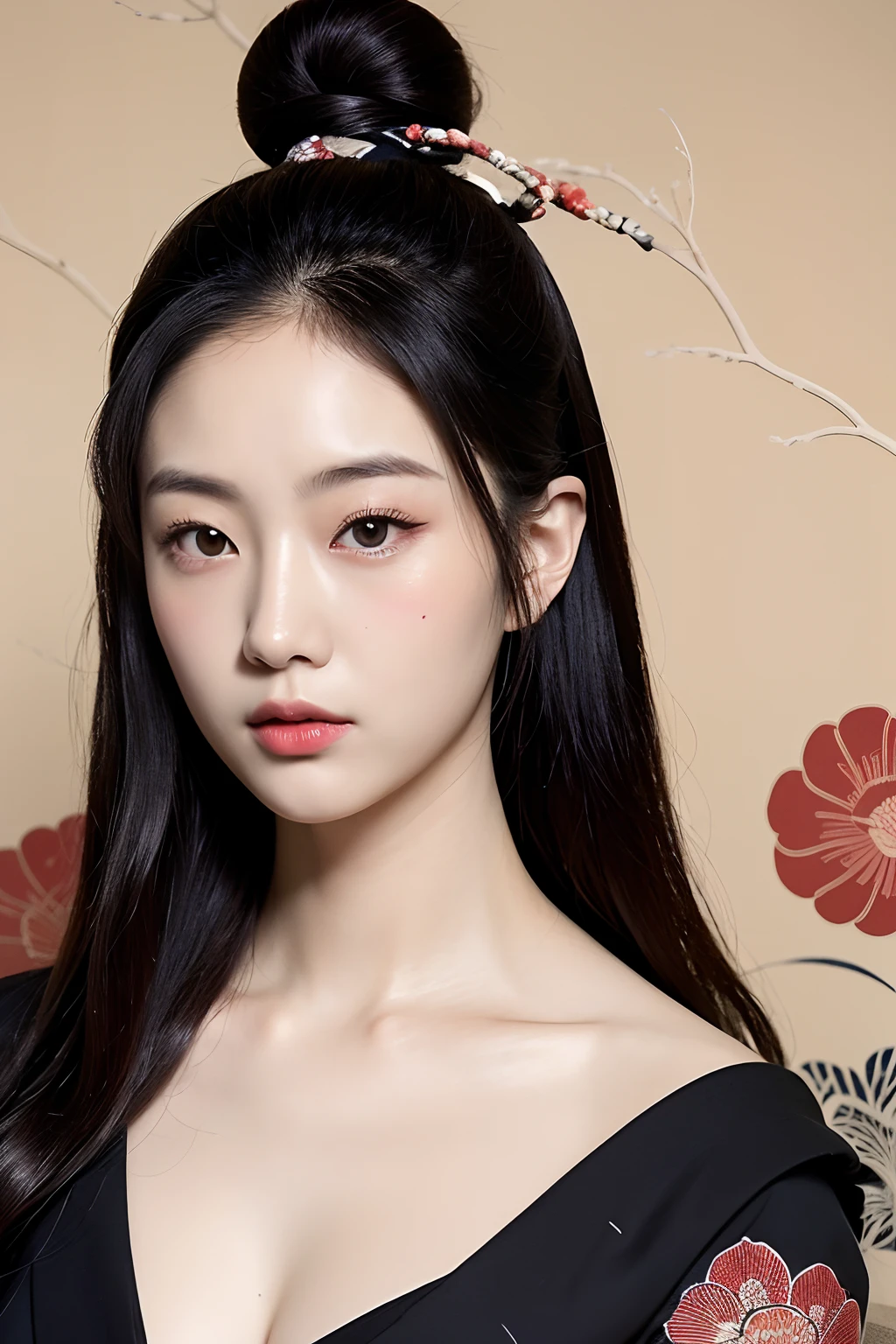 A close up of a woman with long hair wearing a black dress - SeaArt AI