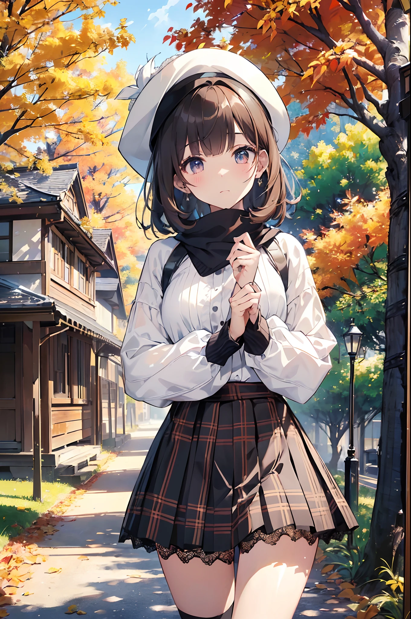 Anime girl in a school uniform standing on a street - SeaArt AI
