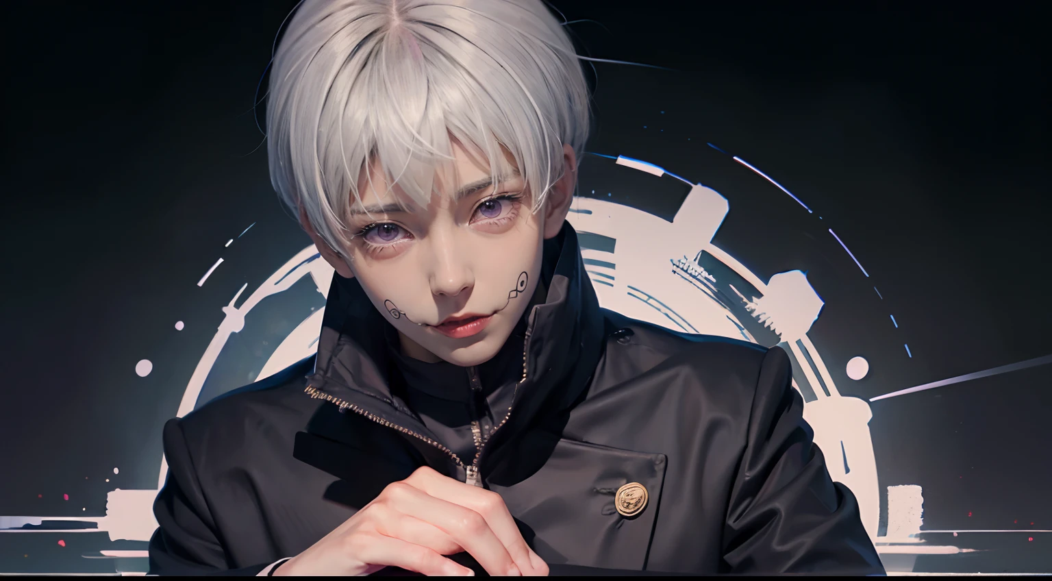 A close up of a person with a white hair and a jacket - SeaArt AI