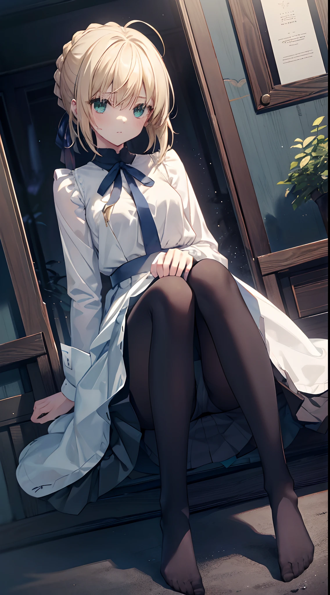 Anime girl sitting on a bench with her legs crossed - SeaArt AI
