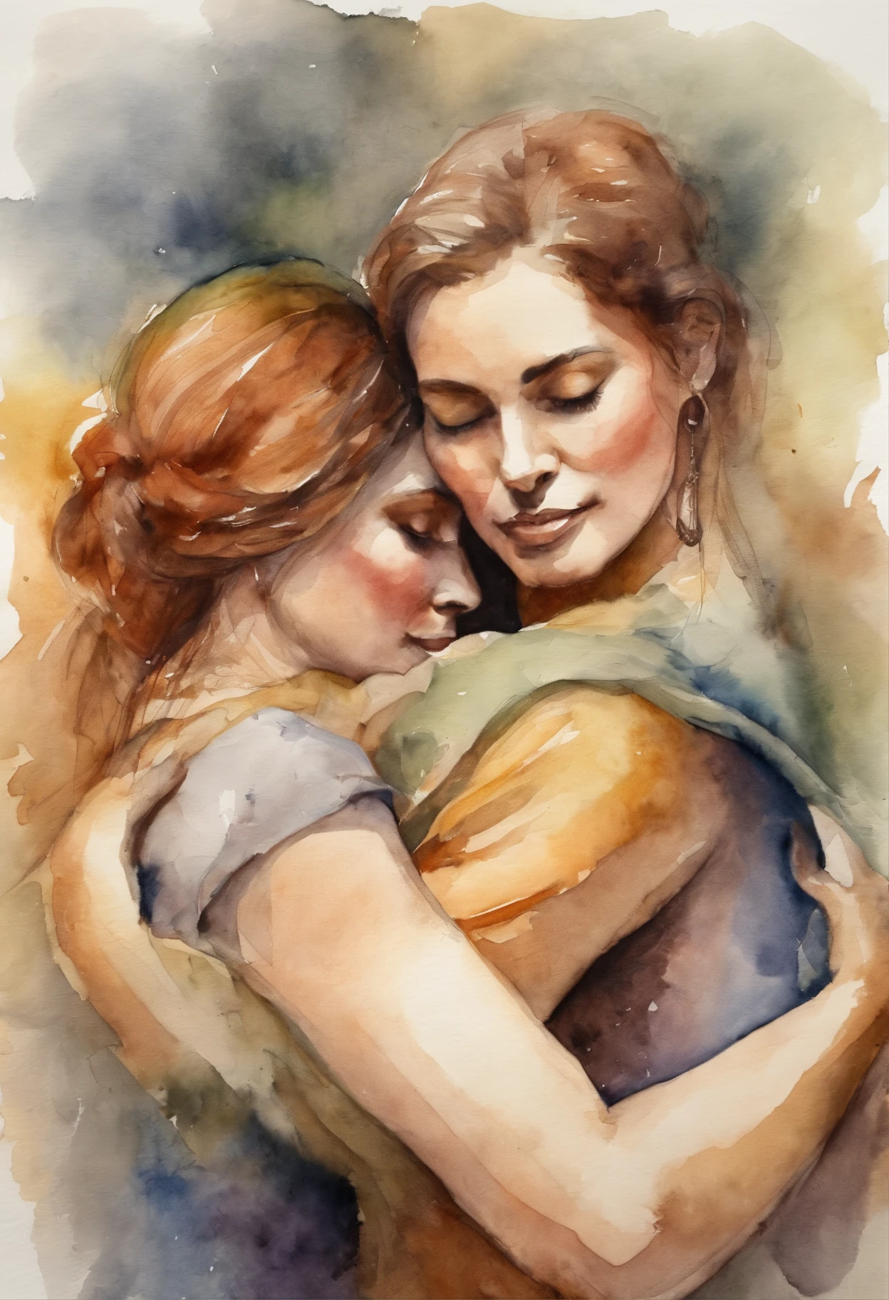 A painting of two women hugging each other in a hug - SeaArt AI
