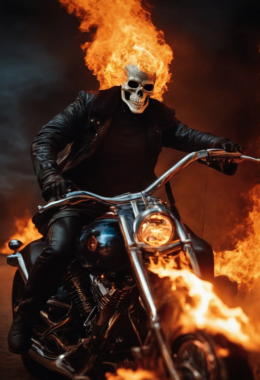 A man riding a motorcycle with a skull on the back - SeaArt AI