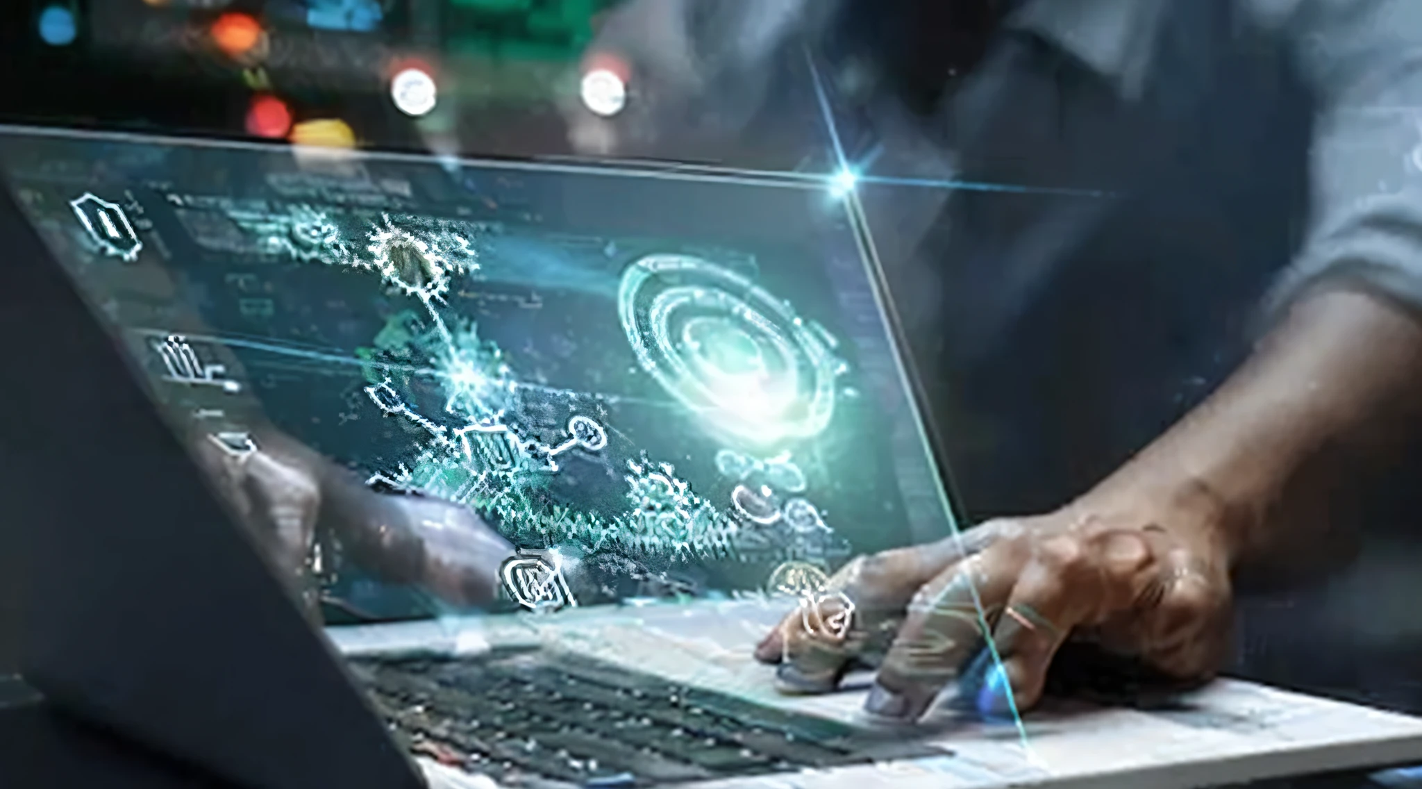 Someone is using a laptop with a digital screen on it - SeaArt AI