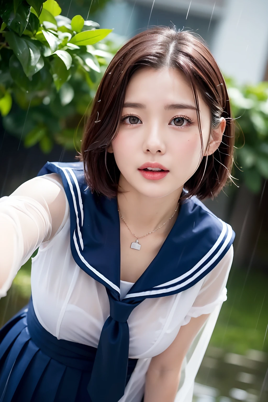 A close up of a woman in a sailor outfit posing for a picture - SeaArt AI