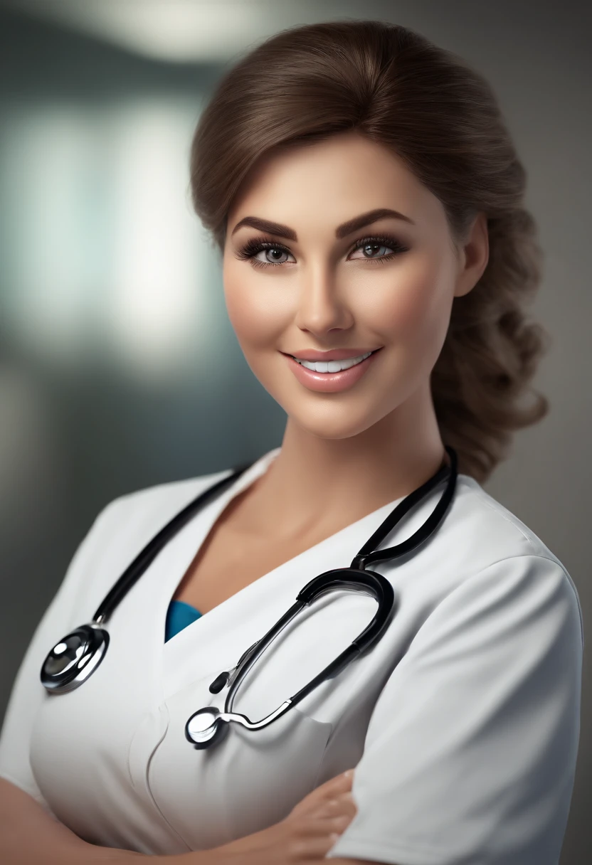 A close up of a woman in a white shirt with a stethoscope - SeaArt AI