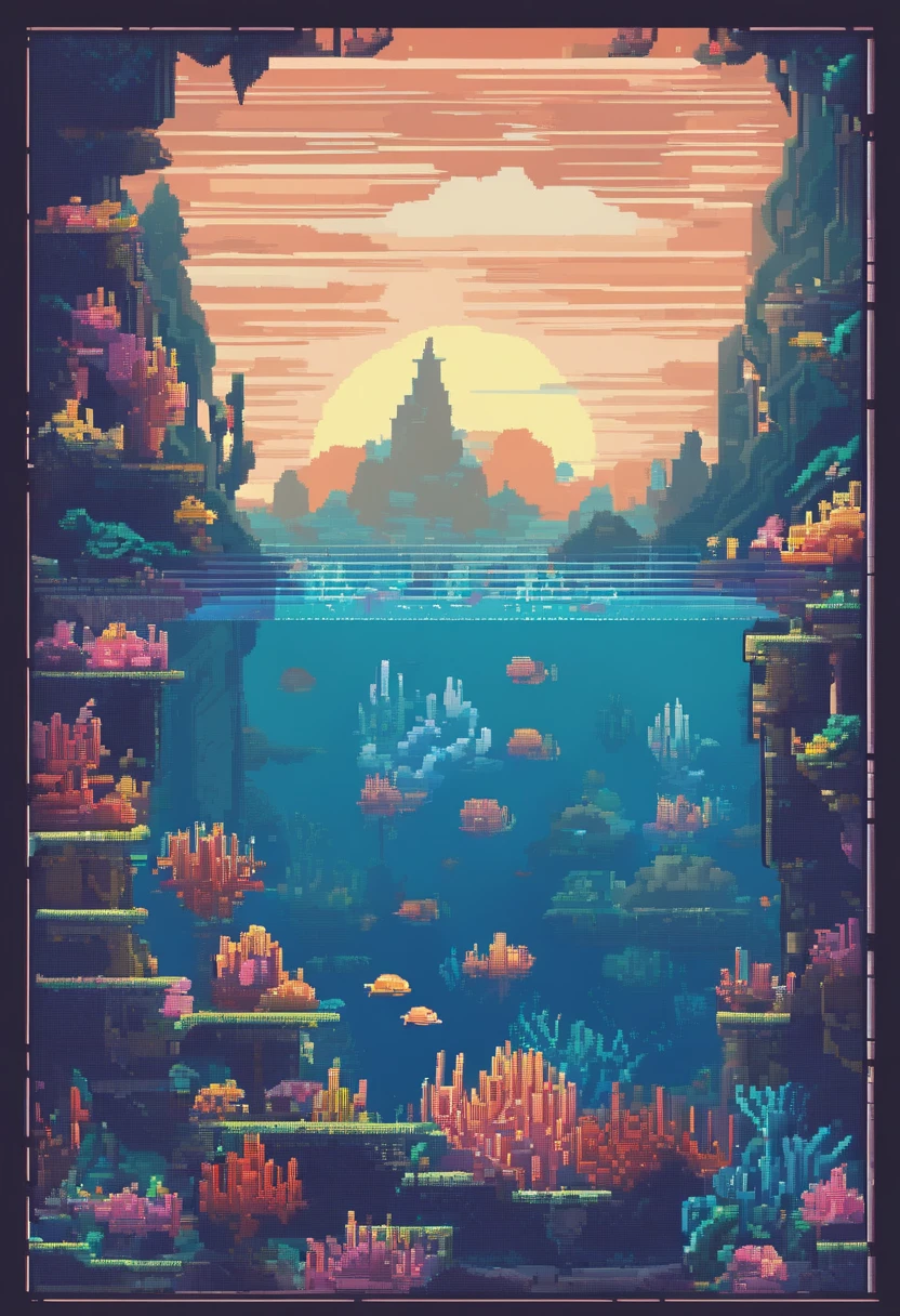 A pixel pixel art of a sea scene with corals and fish - SeaArt AI