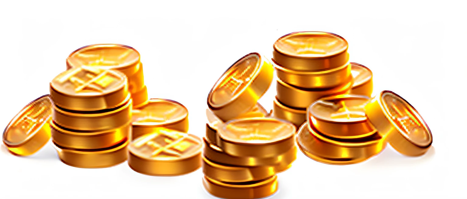A close up of a pile of gold coins on a white surface - SeaArt AI
