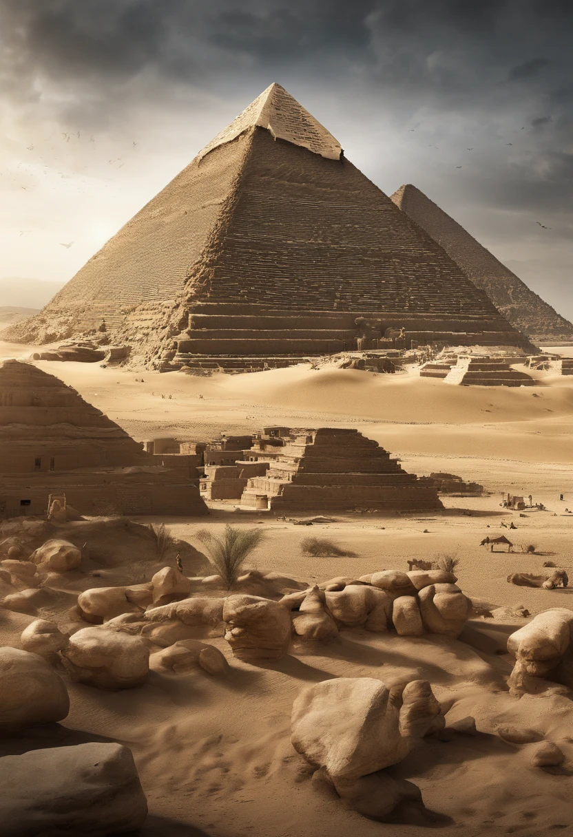 Arafed view of the pyramids of giza in the desert - SeaArt AI