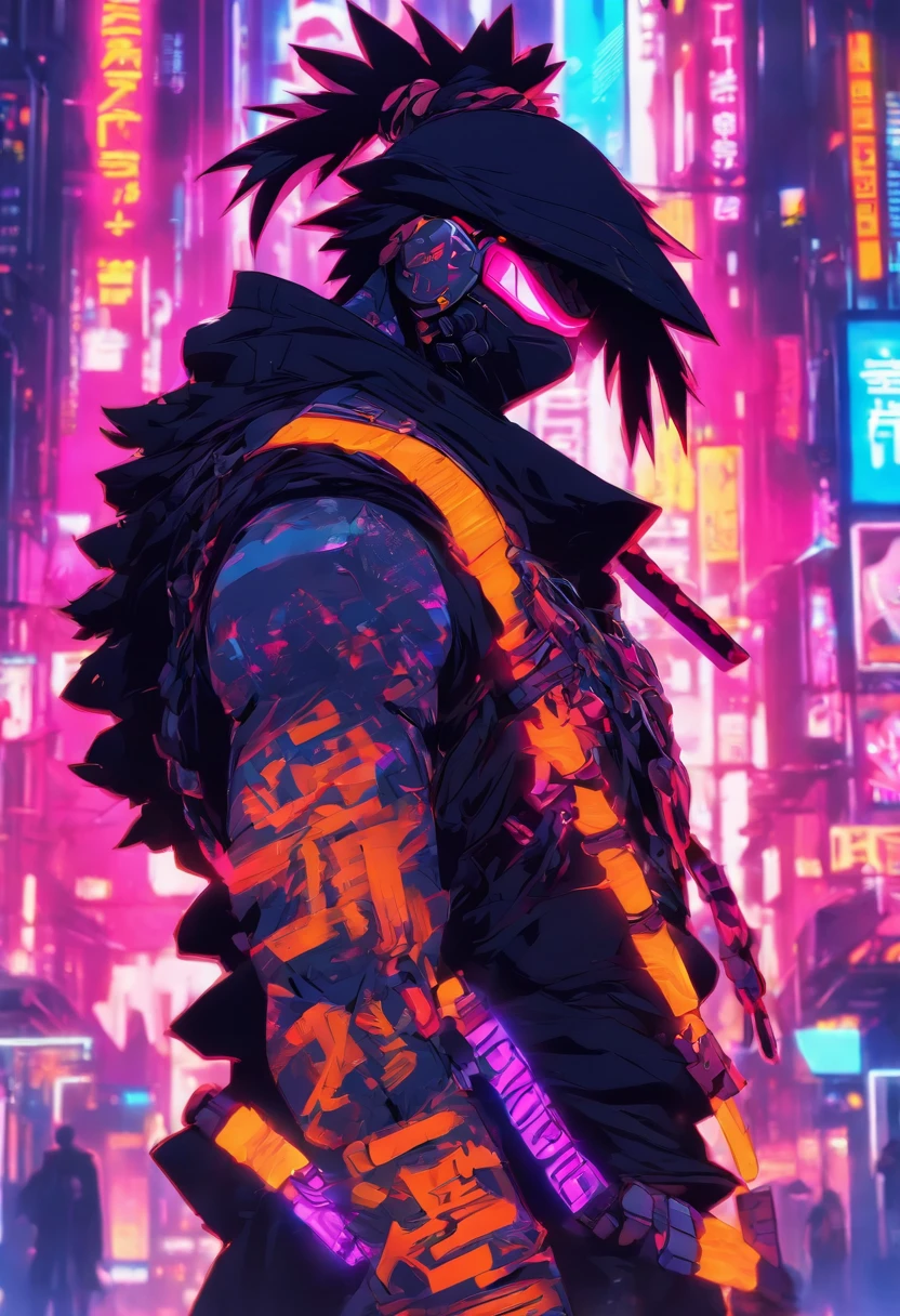 A man in a neon city with neon lights and neons - SeaArt AI