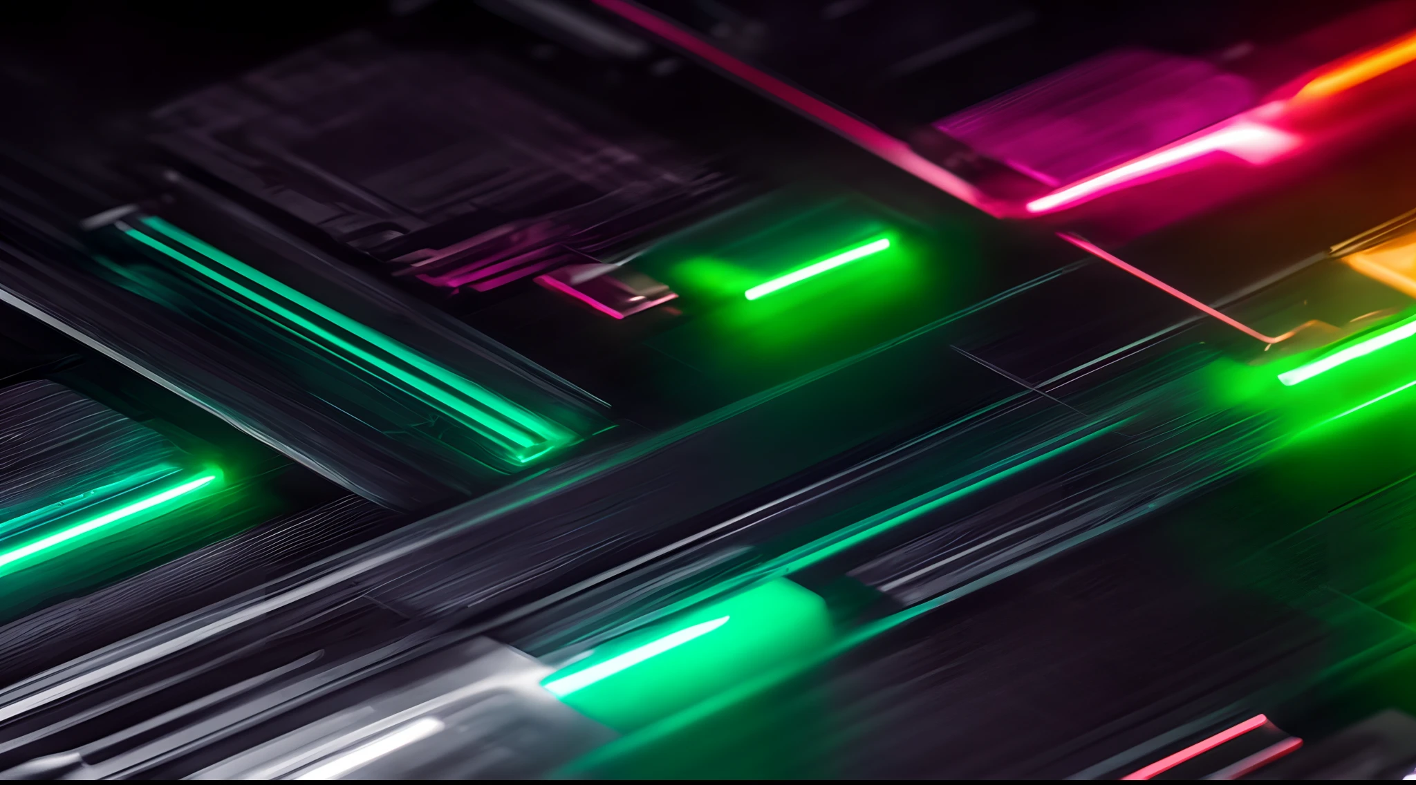 A close up of a computer motherboard with multiple colored lights ...