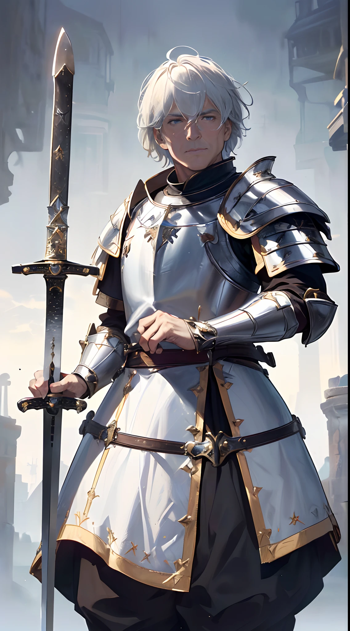 A close up of a person in armor holding a sword - SeaArt AI