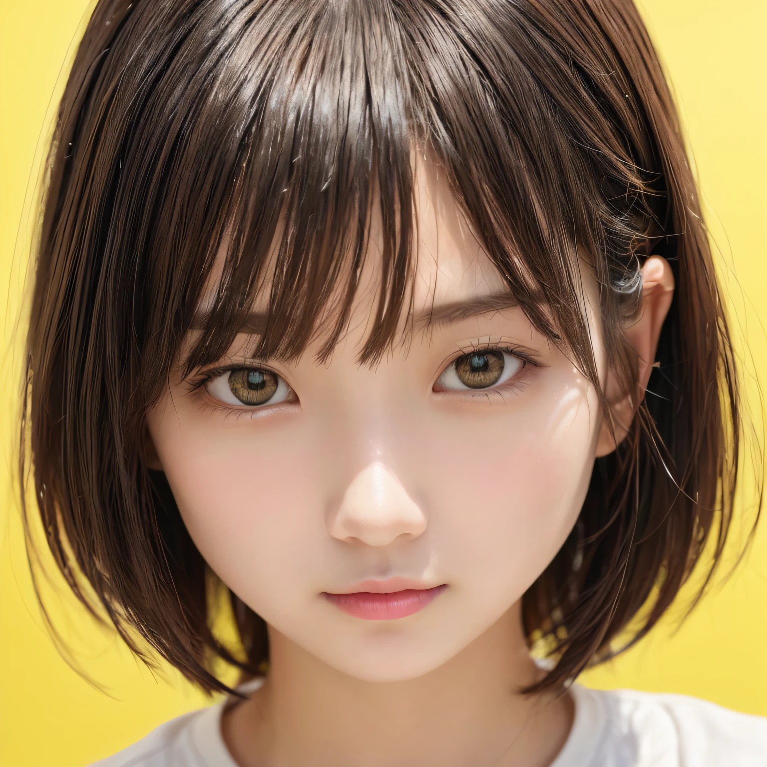 A close up of a woman with a short hair and a white shirt - SeaArt AI