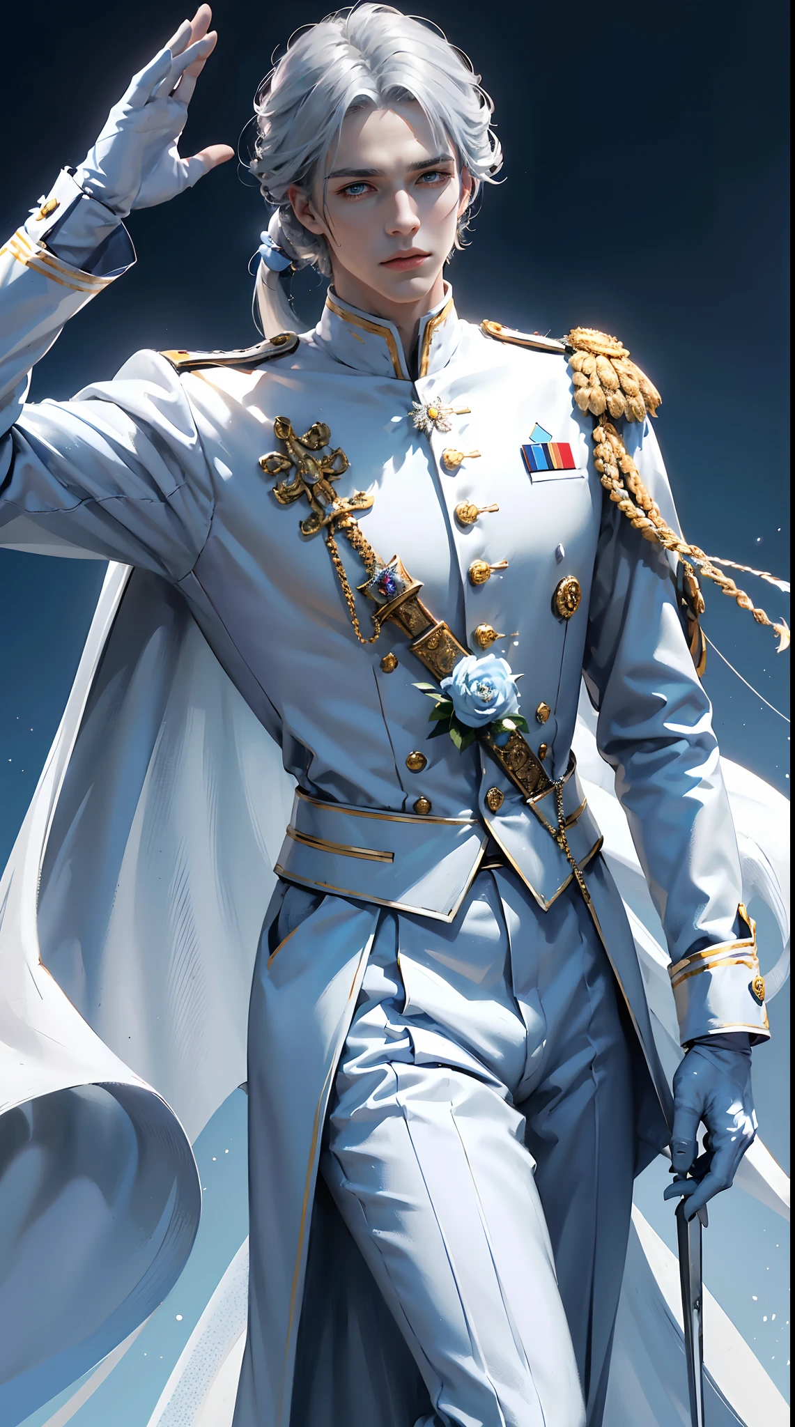 A close up of a person in a uniform holding a sword - SeaArt AI