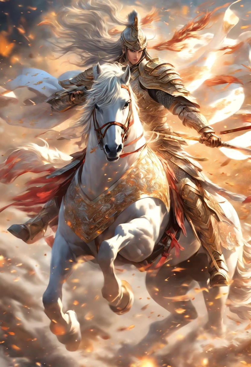 A close up of a person riding a horse with a sword - SeaArt AI