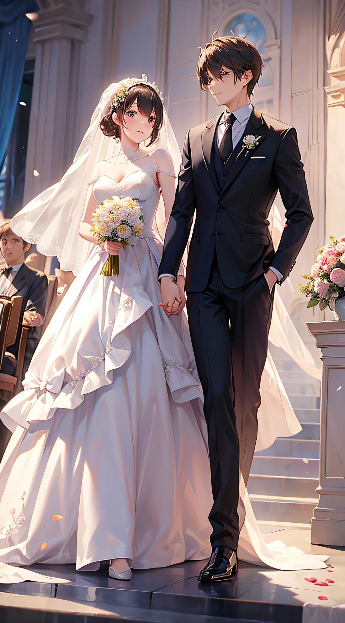 Bride and groom walking down the aisle of a wedding ceremony - SeaArt AI