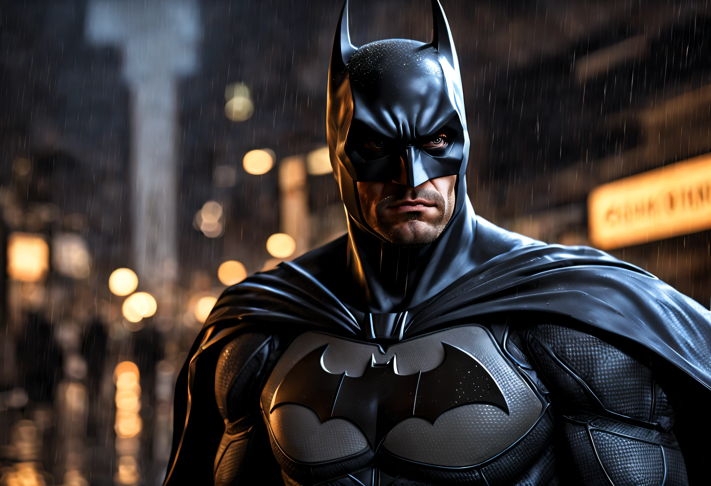 Batman in the rain in the city at night - SeaArt AI