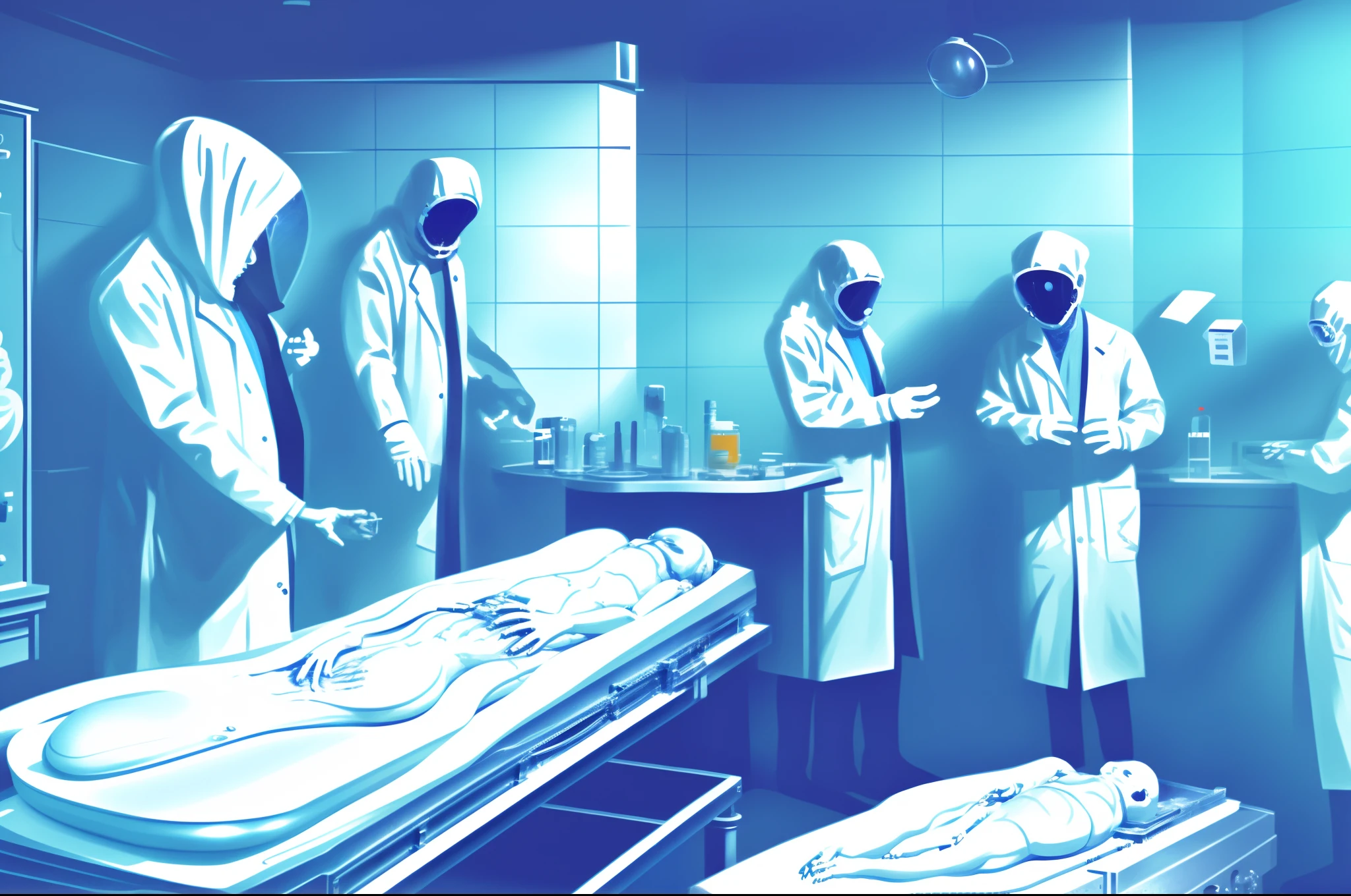 There are many doctors in a hospital room with a bed - SeaArt AI