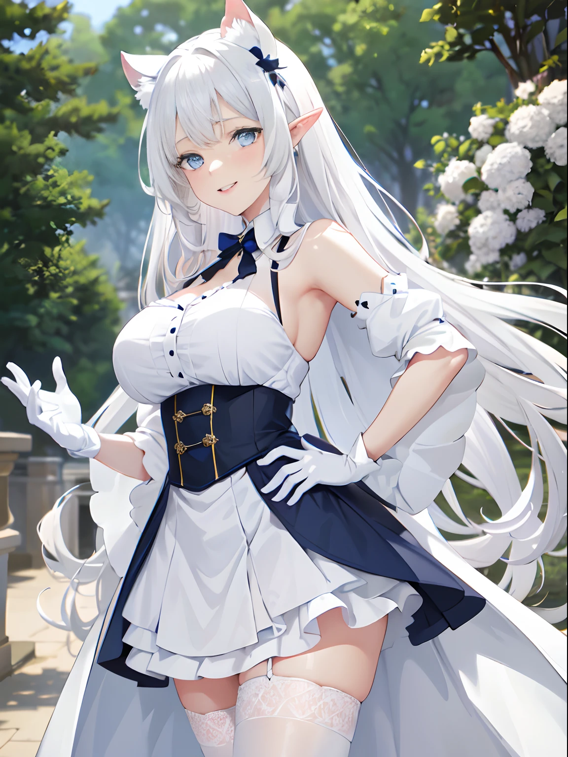 Anime girl in a white dress with long white hair and blue eyes - SeaArt AI
