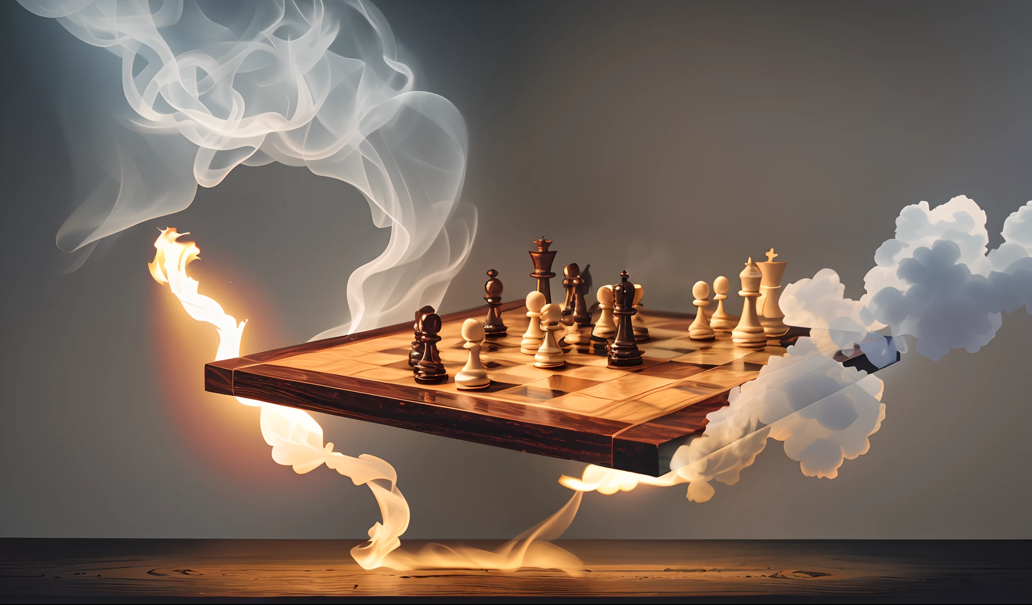 A close up of a chess board with smoke coming out of it - SeaArt AI