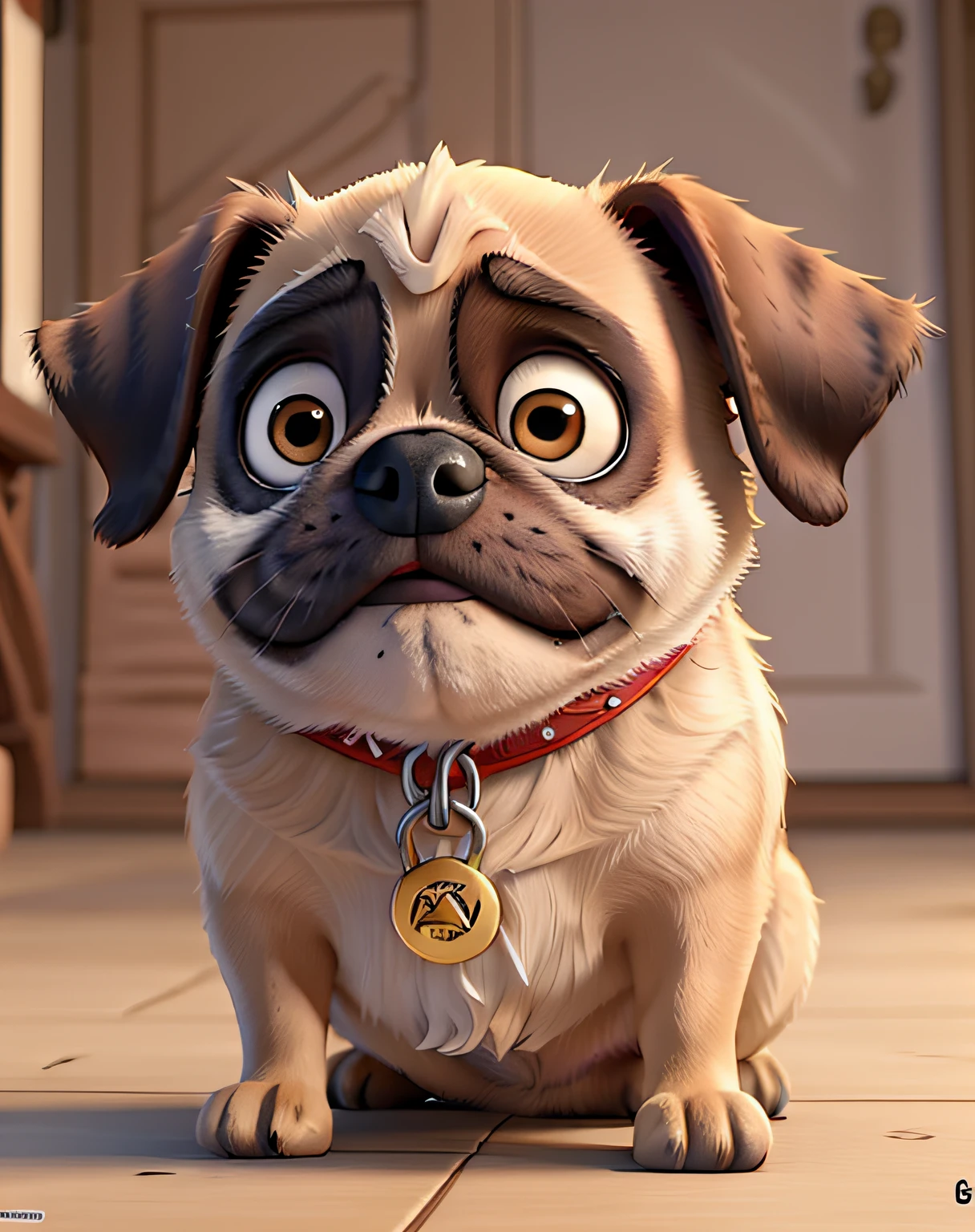 A close up of a dog with a collar and a tag on it - SeaArt AI