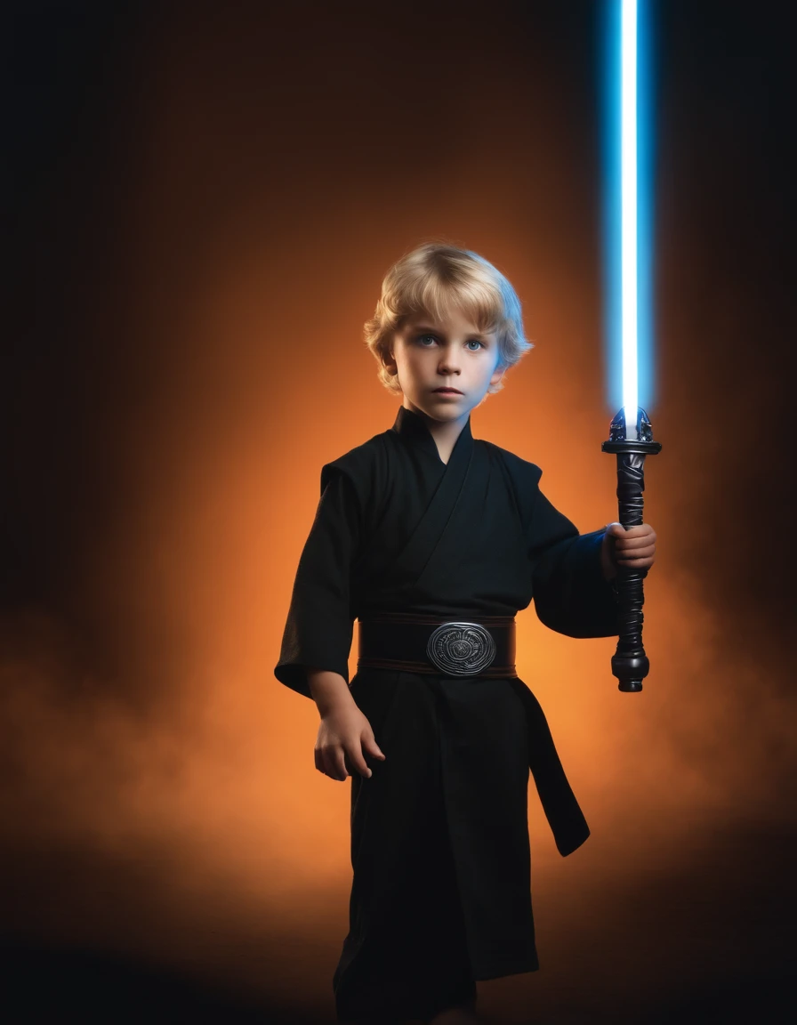 A close up of a child in a costume holding a light saber - SeaArt AI