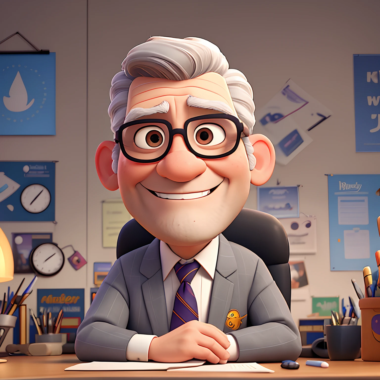 A close up of a cartoon character sitting at a desk - SeaArt AI