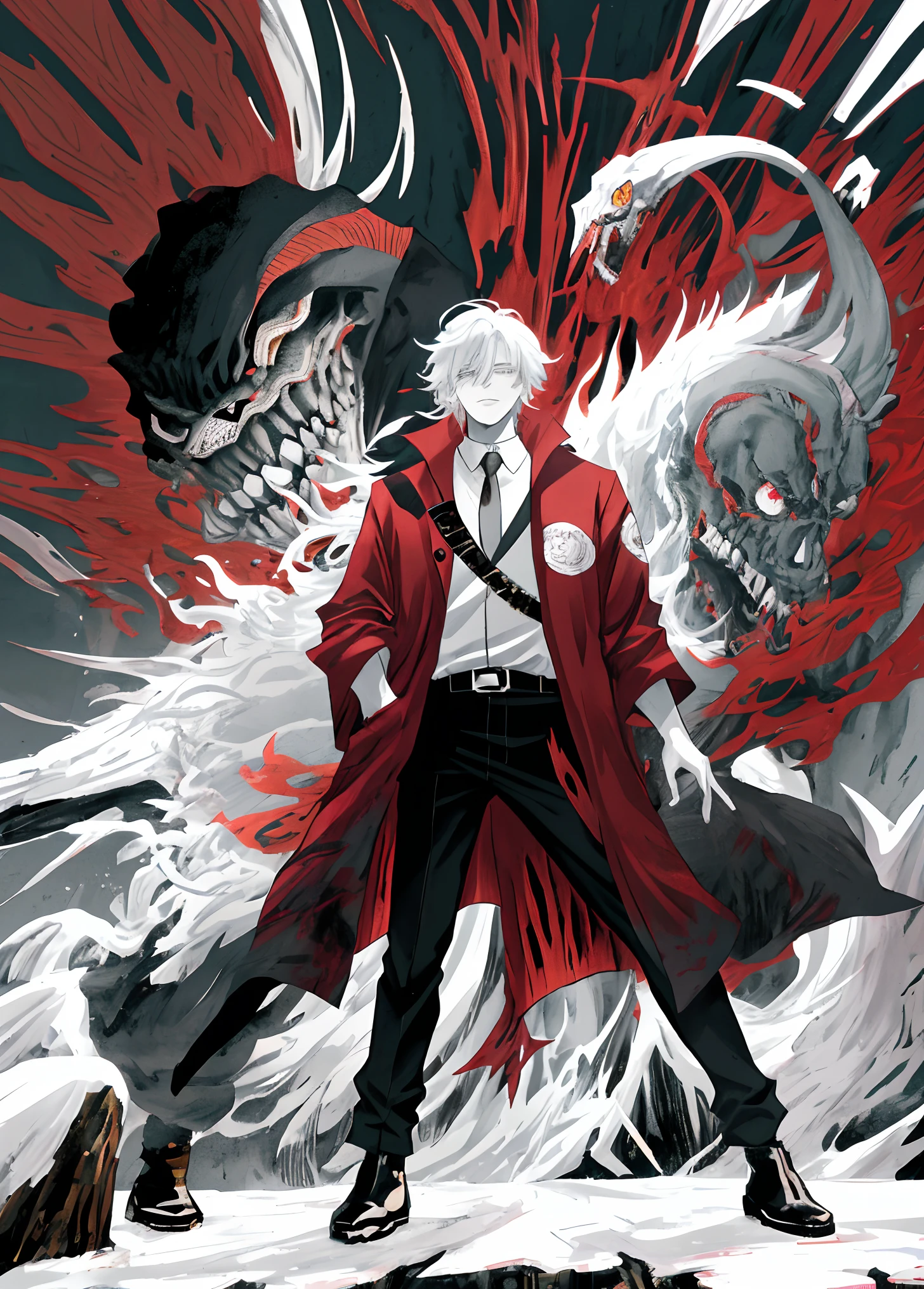 A close up of a person standing in front of a demon - SeaArt AI