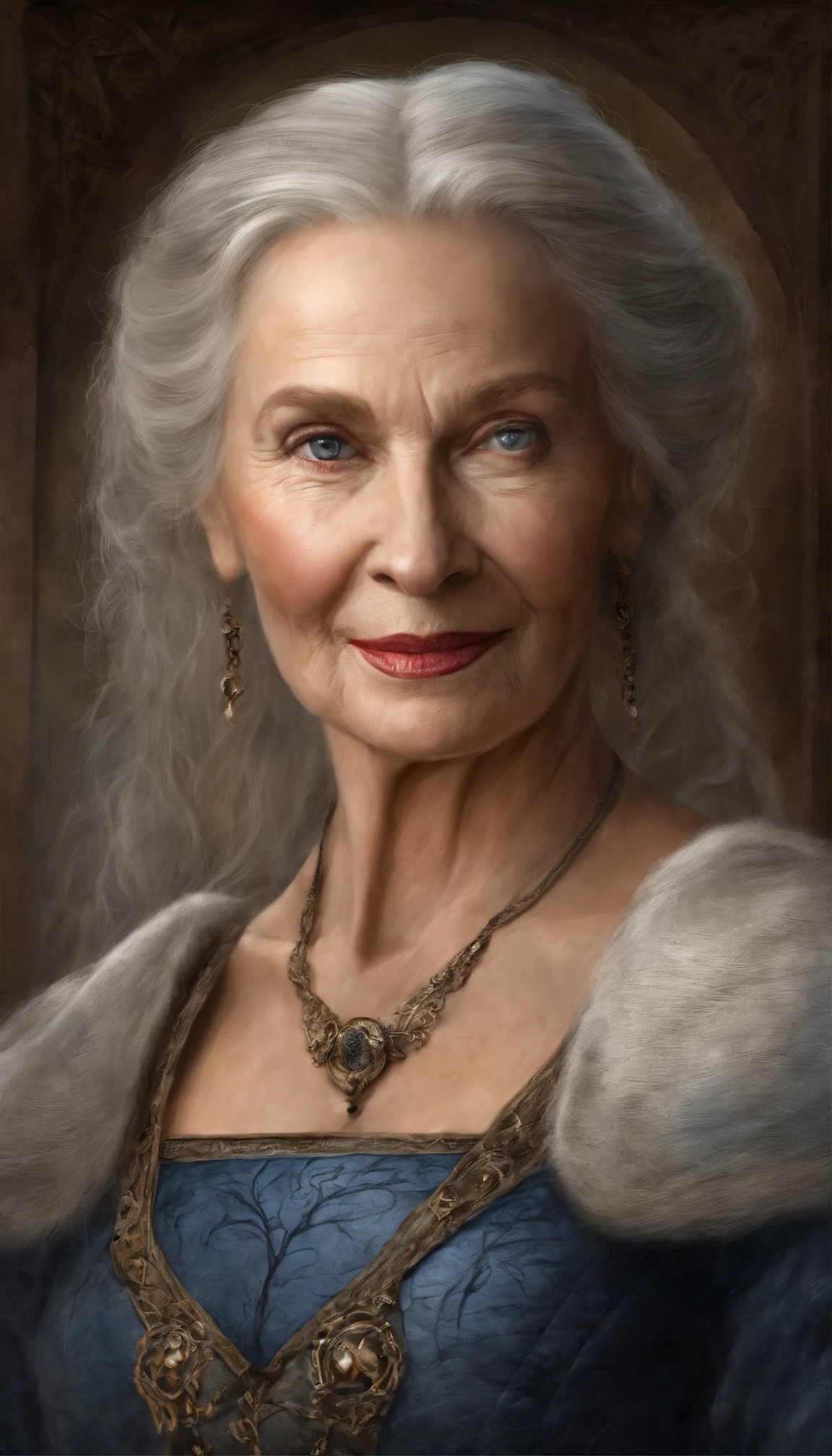 An older woman with white hair and a blue dress - SeaArt AI