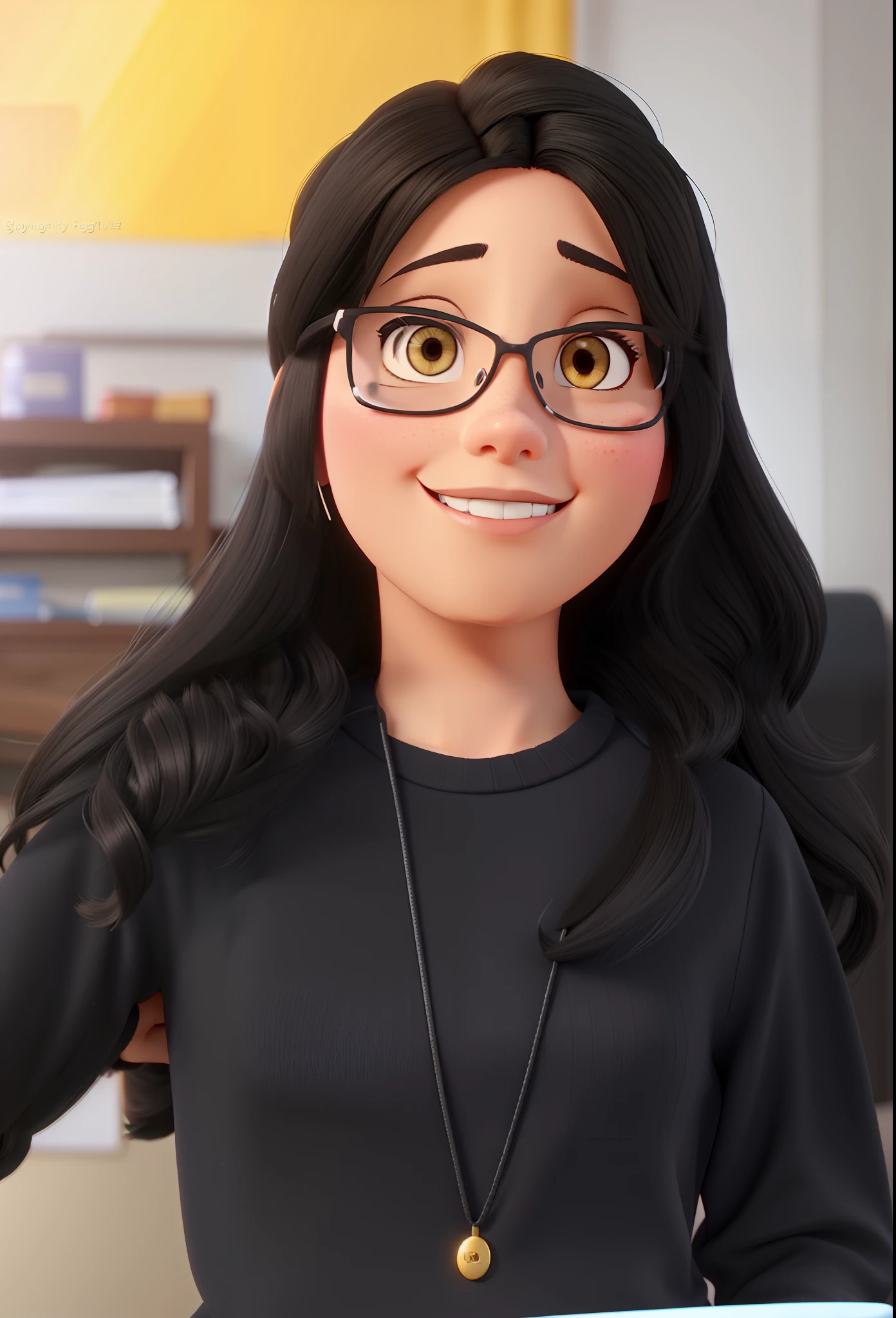A close up of a cartoon character with glasses and a necklace - SeaArt AI