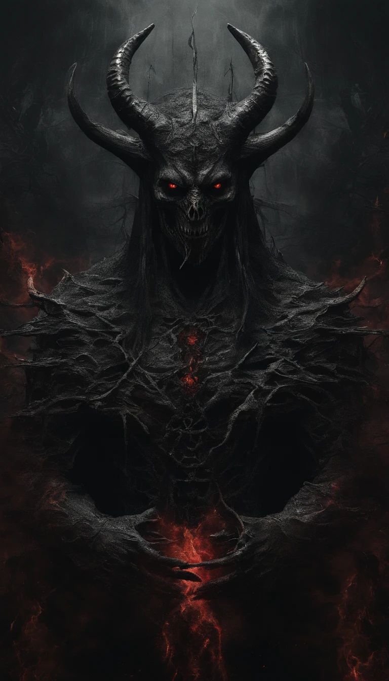 A demonic demon with horns and red eyes in a dark background - SeaArt AI