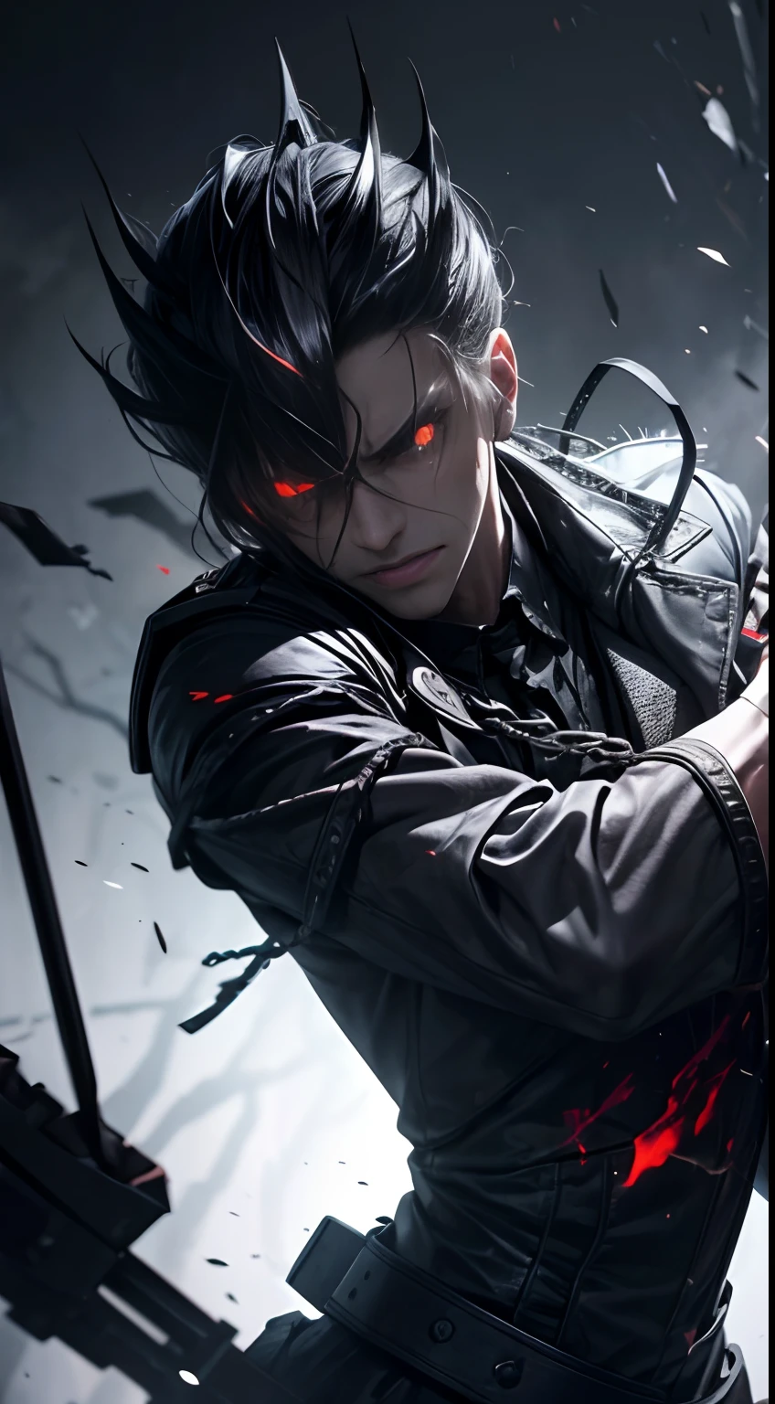 A close up of a person holding a sword in a dark room - SeaArt AI