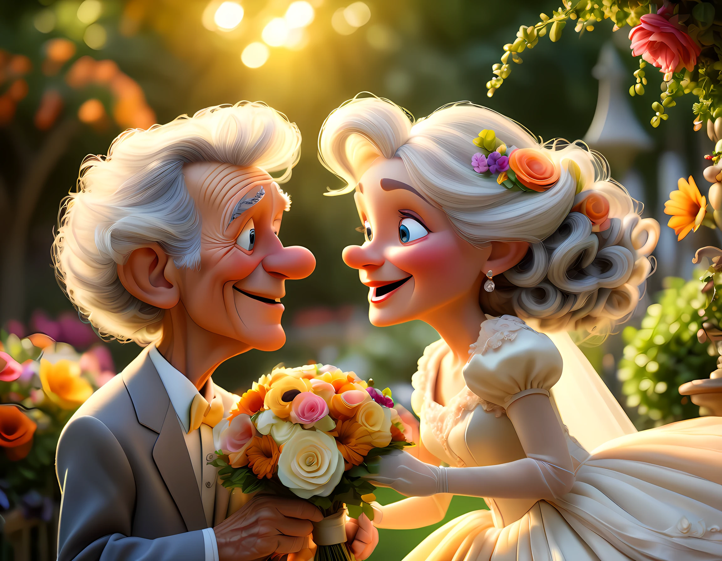 A close up of a cartoon character holding a bouquet of flowers - SeaArt AI